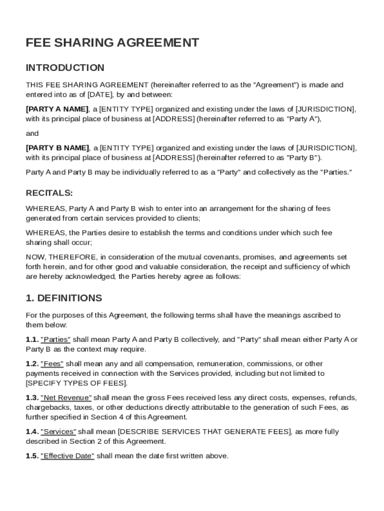 Fee Sharing Agreement Template Form - Fill Online, Printable, Fillable ...