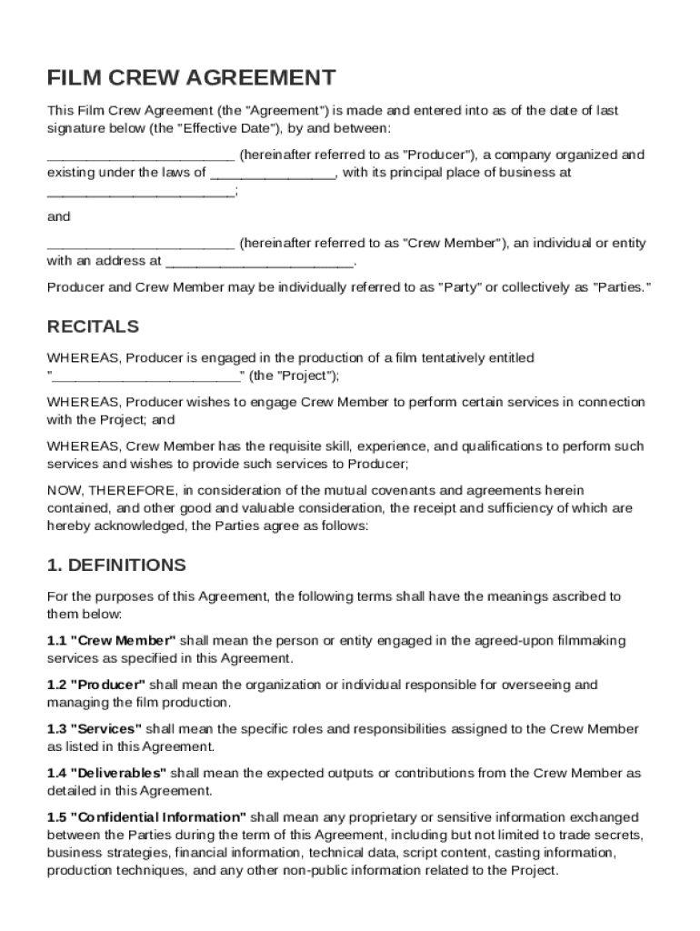Film Crew Agreement Template: Fill out & sign online | DocHub