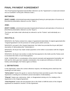 Final Payment Agreement Template Form - Fill Online, Printable, Fillable, Blank - pdfFiller