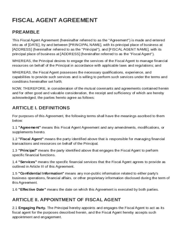 Fiscal Agent Agreement Template: Fill out & sign online | DocHub