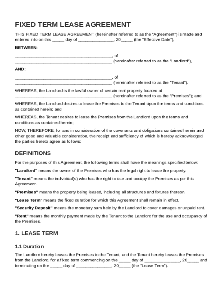 Fixed Term Lease Agreement Template: Fill out & sign online | DocHub