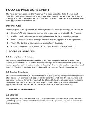 Food Service Agreement Template Form - Fill Online, Printable, Fillable ...
