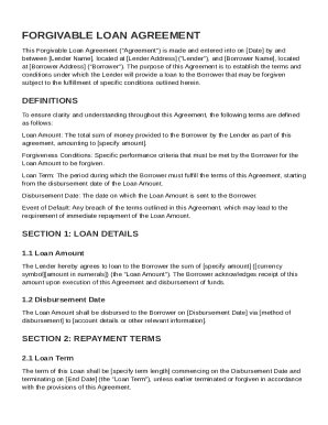 Forgivable Loan Agreement Template Form - Fill Online, Printable ...