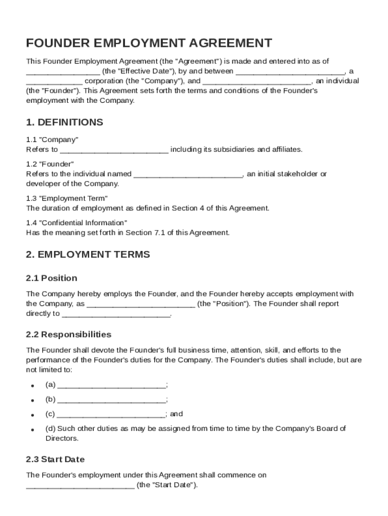 Founder Employment Agreement Template: Fill out & sign online | DocHub