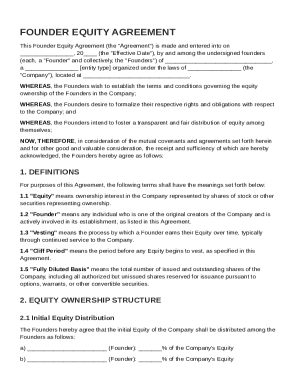 Fillable Online Founder Equity Agreement Template Fax Email Print ...