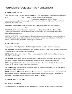 Founder Stock Vesting Agreement Template Form - Fill Online, Printable ...