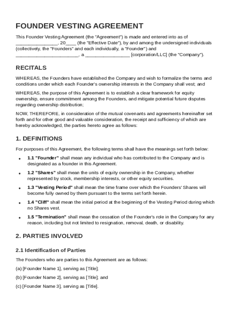 Founder Vesting Agreement Template: Fill out & sign online | DocHub