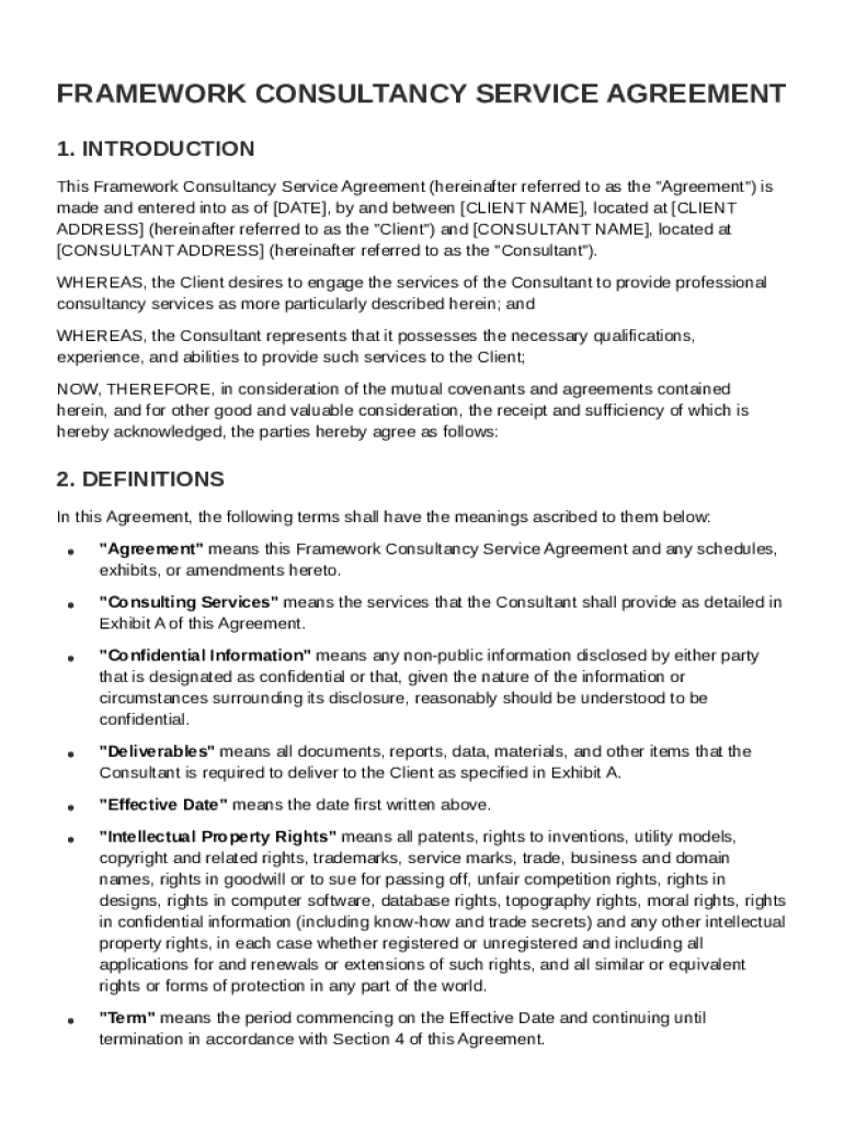 Framework Consultancy Service Agreement Template: Fill out & sign ...