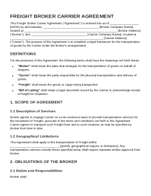 Freight Broker Carrier Agreement Template Form - Fill Online, Printable ...