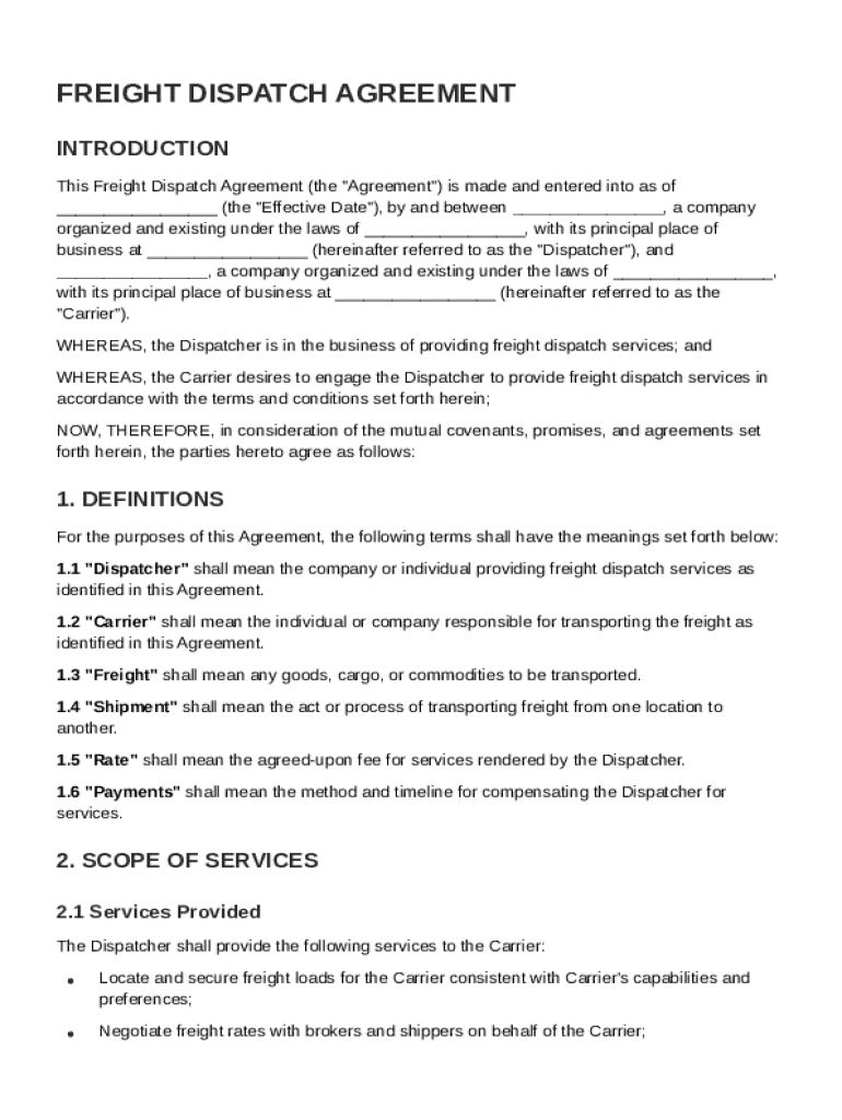 Freight Dispatch Agreement Template: Fill out & sign online | DocHub