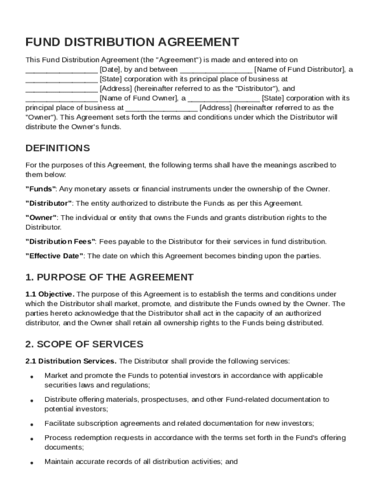 Fund Distribution Agreement Template: Fill out & sign online | DocHub