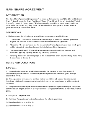 Gain Share Agreement Template - Fill and Sign Printable Template Online