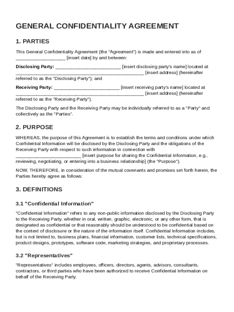 General Confidentiality Agreement Template: Fill out & sign online | DocHub