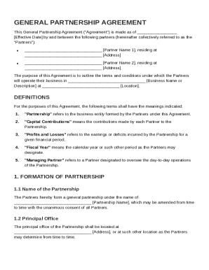 General Partnership Partnership Agreement Template Form - Fill Online ...