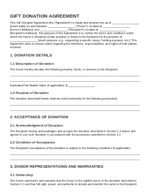 Gift Donation Agreement Template - Fill and Sign Printable Template Online