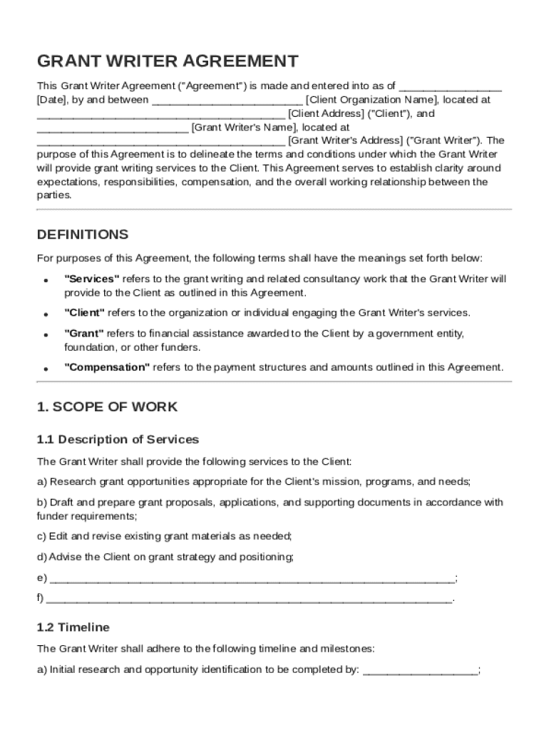 Grant Writer Agreement Template: Fill out & sign online | DocHub
