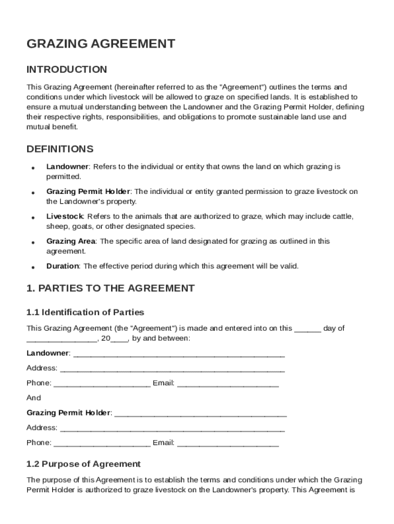 Grazing Agreement Template: Fill out & sign online | DocHub