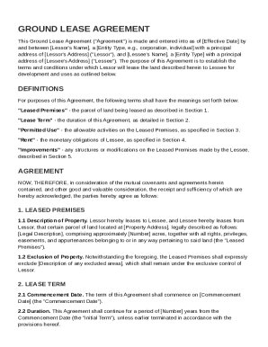 Ground Lease Agreement Template Form - Fill Online, Printable, Fillable ...