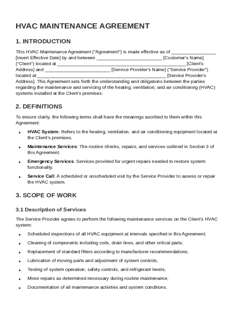 HVAC Maintenance Agreement Template: Fill out & sign online | DocHub