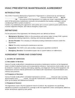 HVAC Preventive Maintenance Agreement Template Form - Fill Online ...