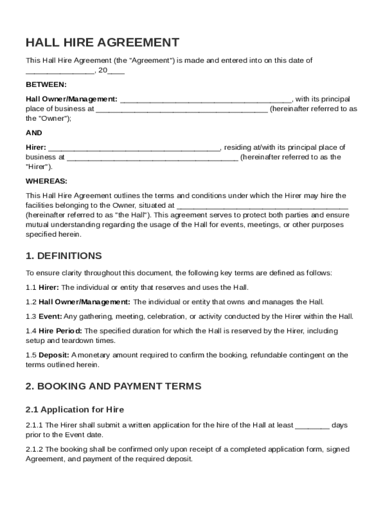 Hall Hire Agreement Template: Fill out & sign online | DocHub