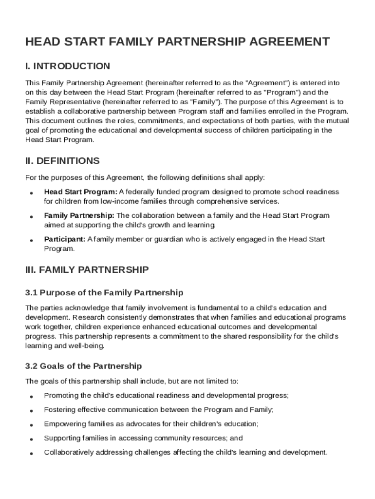 Head Start Family Partnership Agreement Template: Fill out & sign ...