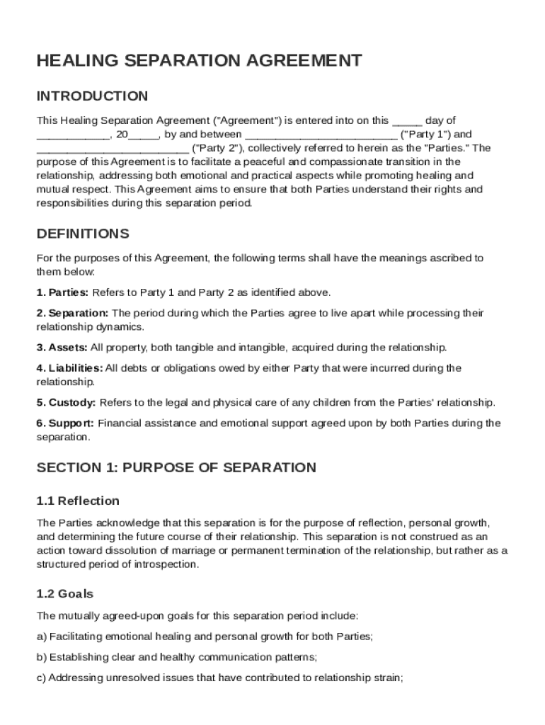 Healing Separation Agreement Template: Fill out & sign online | DocHub