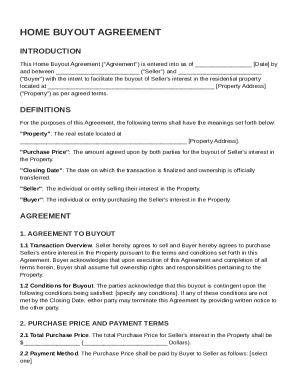 Home Buyout Agreement Template Form - Fill Online, Printable, Fillable ...