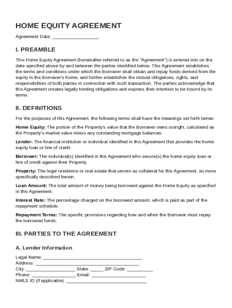 Fillable Online Home Equity Agreement Template Fax Email Print - pdfFiller