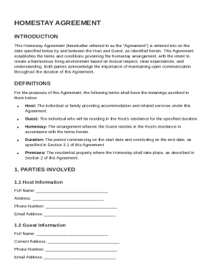 Homestay Agreement Template Form - Fill Online, Printable, Fillable ...