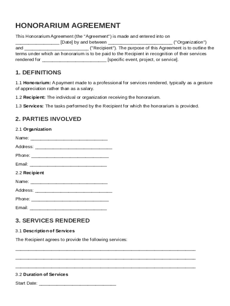 Honorarium Agreement Template: Fill out & sign online | DocHub