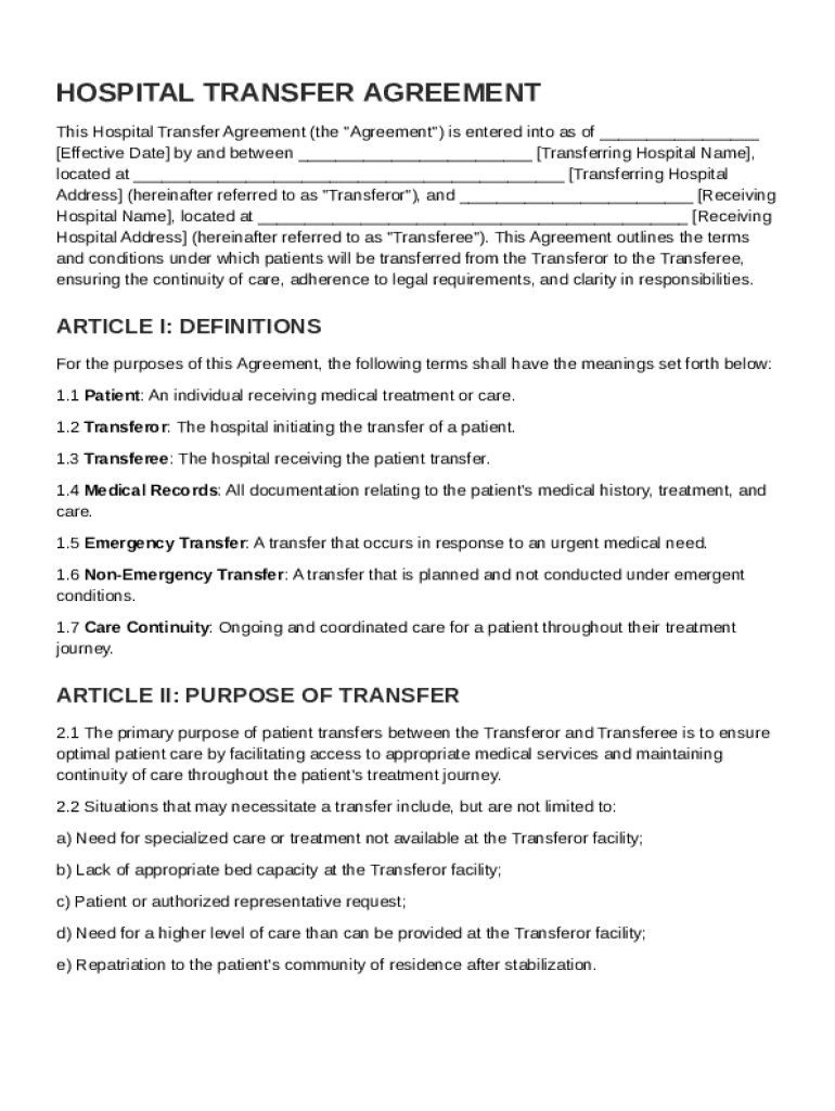 Hospital Transfer Agreement Template: Fill out & sign online | DocHub