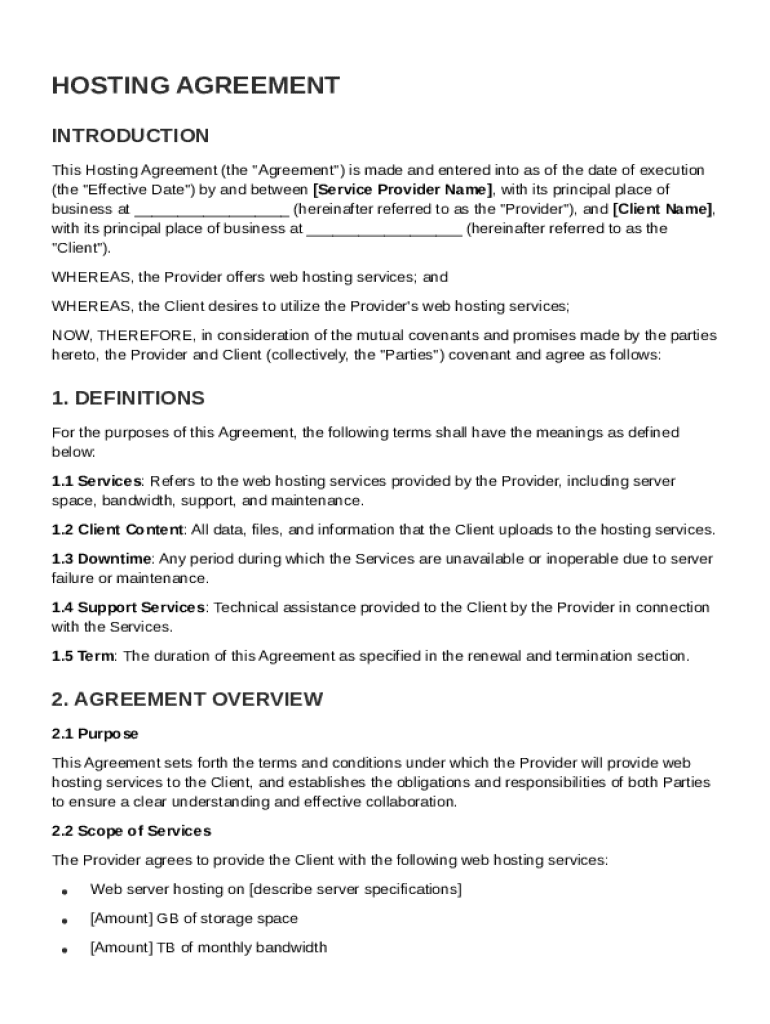 Hosting Agreement Template: Fill out & sign online | DocHub