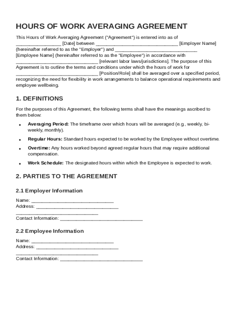 Hours of Work Averaging Agreement Template: Fill out & sign online | DocHub