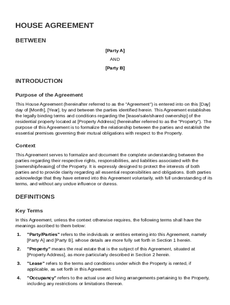 House Agreement Template Form - Fill Online, Printable, Fillable, Blank ...