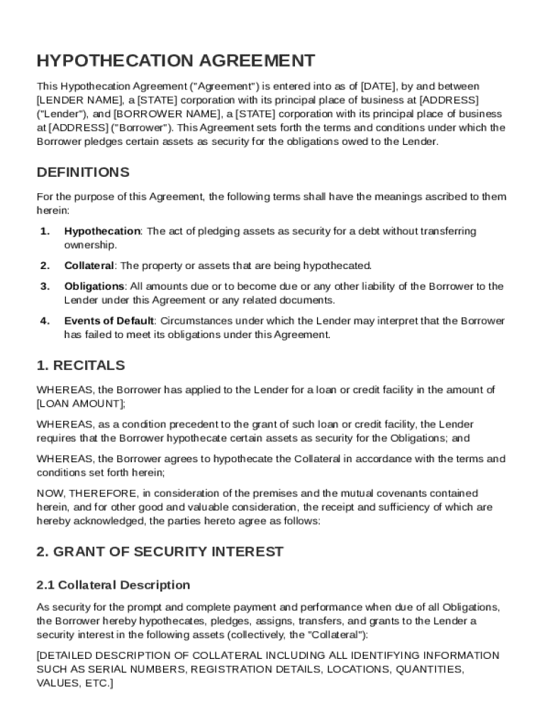 Hypothecation Agreement Template: Fill out & sign online | DocHub