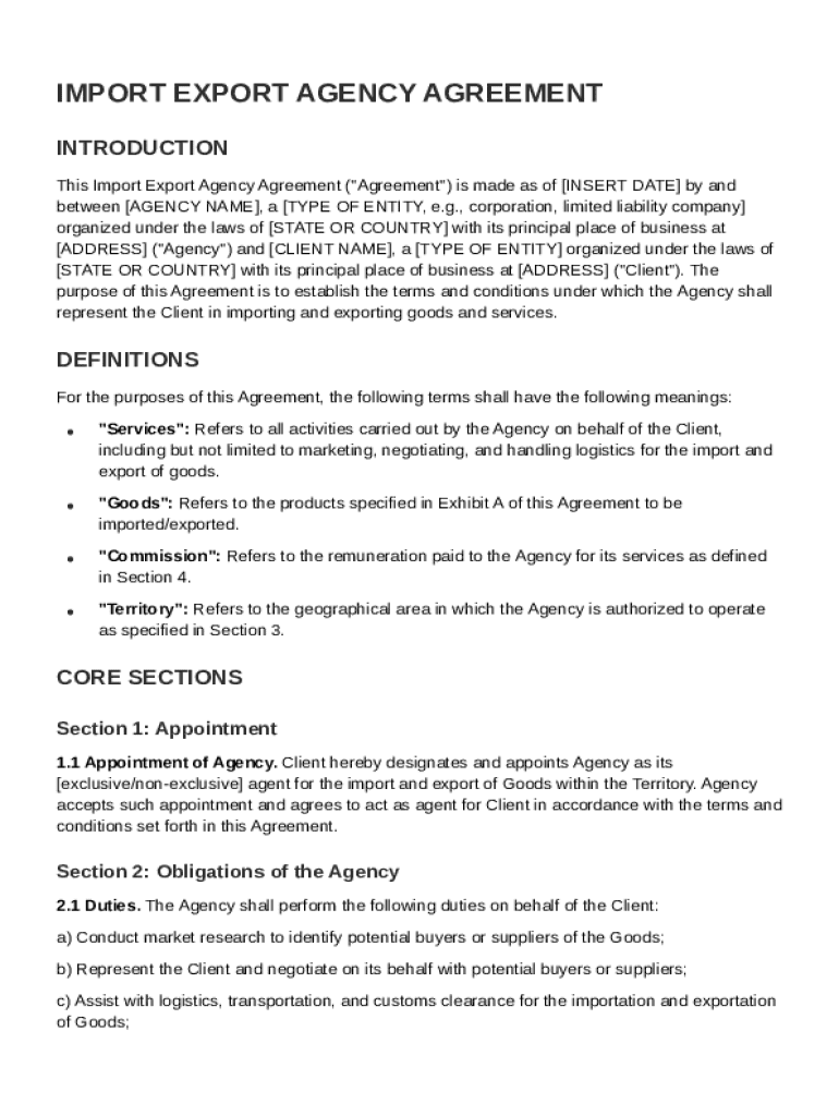 Import Export Agency Agreement Template: Fill out & sign online | DocHub