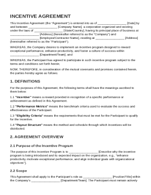 Incentive Agreement Template Form - Fill Online, Printable, Fillable ...