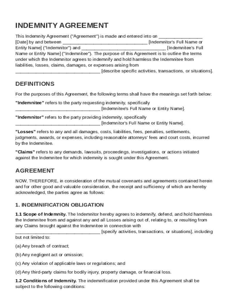 Indemnity Indemnity Agreement Template: Fill out & sign online | DocHub