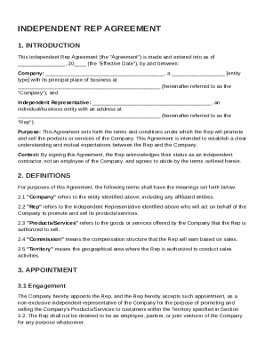 Independent Rep Agreement Template Form - Fill Online, Printable ...