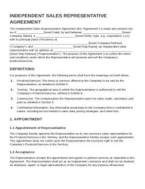 Independent Sale Rep Agreement Template - Fill and Sign Printable ...