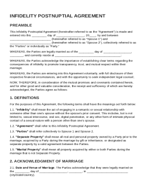 Infidelity Postnuptial Agreement Template Form - Fill Online, Printable ...