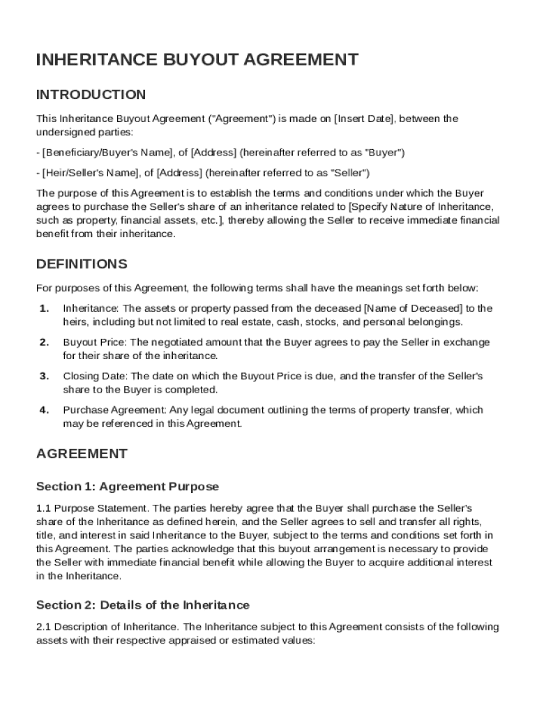 Inheritance Buyout Agreement Template: Fill out & sign online | DocHub