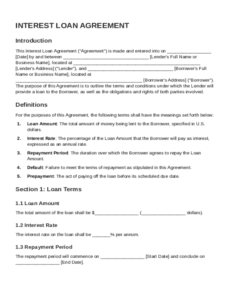 Interest Loan Agreement Template Form - Fill Online, Printable ...