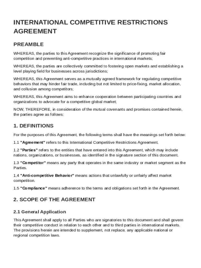 International Competitive Restrictions Agreement Template: Fill out ...