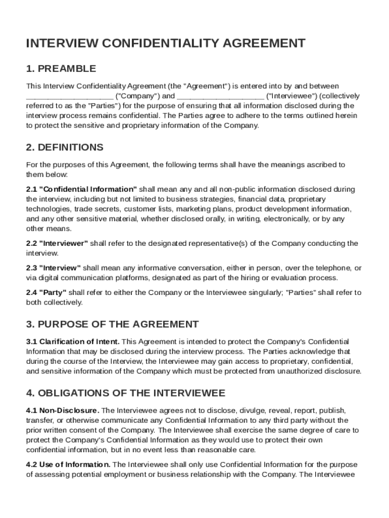 Interview Confidentiality Agreement Template: Fill out & sign online ...