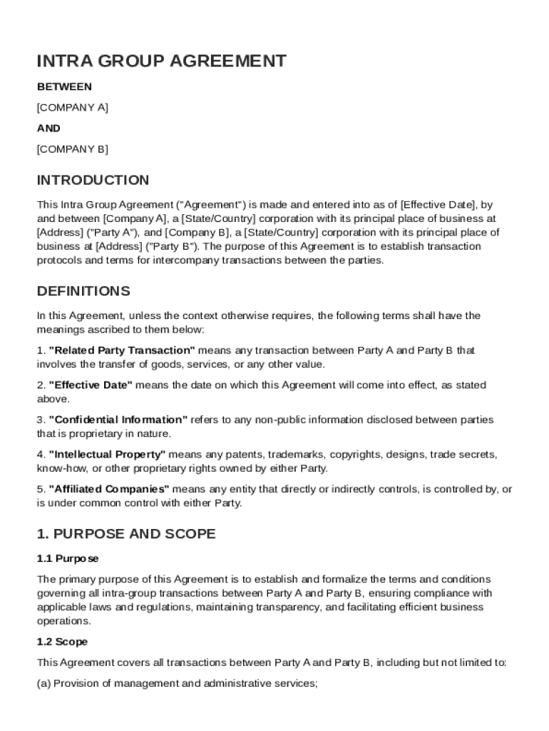Intra Group Agreement Template Form - Fill Online, Printable, Fillable ...
