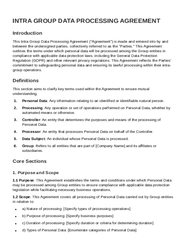 Intra Group Data Processing Agreement Template: Fill out & sign online ...