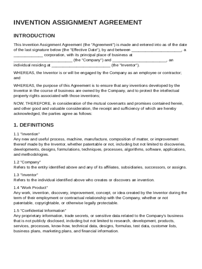 Invention Assignment Agreement Template: Fill out & sign online | DocHub