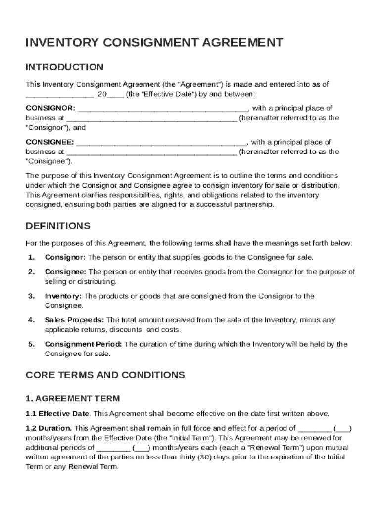 Inventory Consignment Agreement Template: Fill out & sign online | DocHub